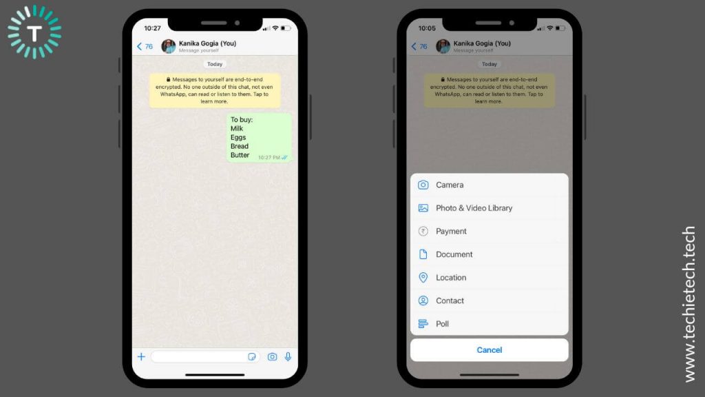 How to send a message to yourself on WhatsApp [3 Ways] - TechieTechTech